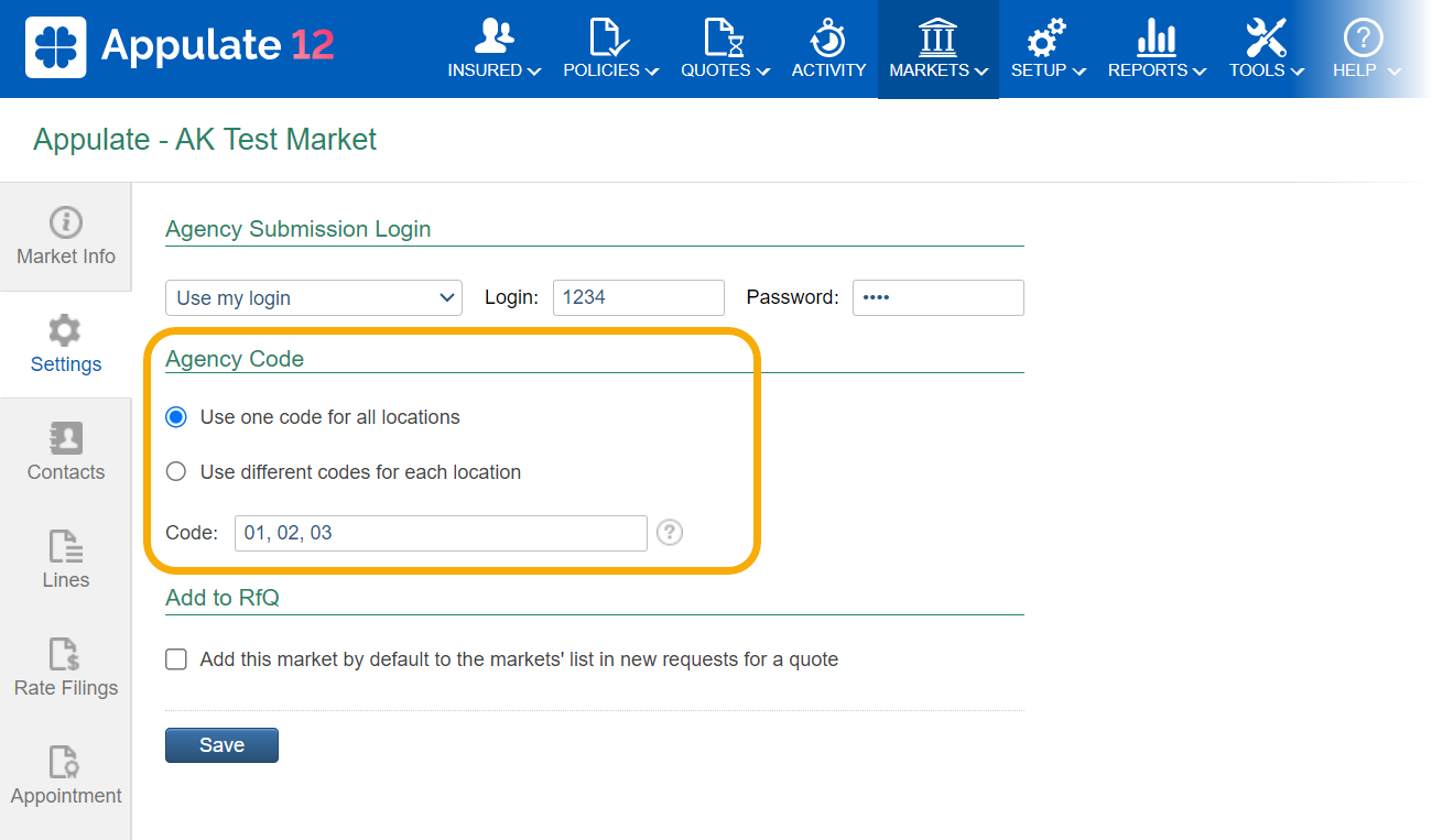 Agency and Producer codes