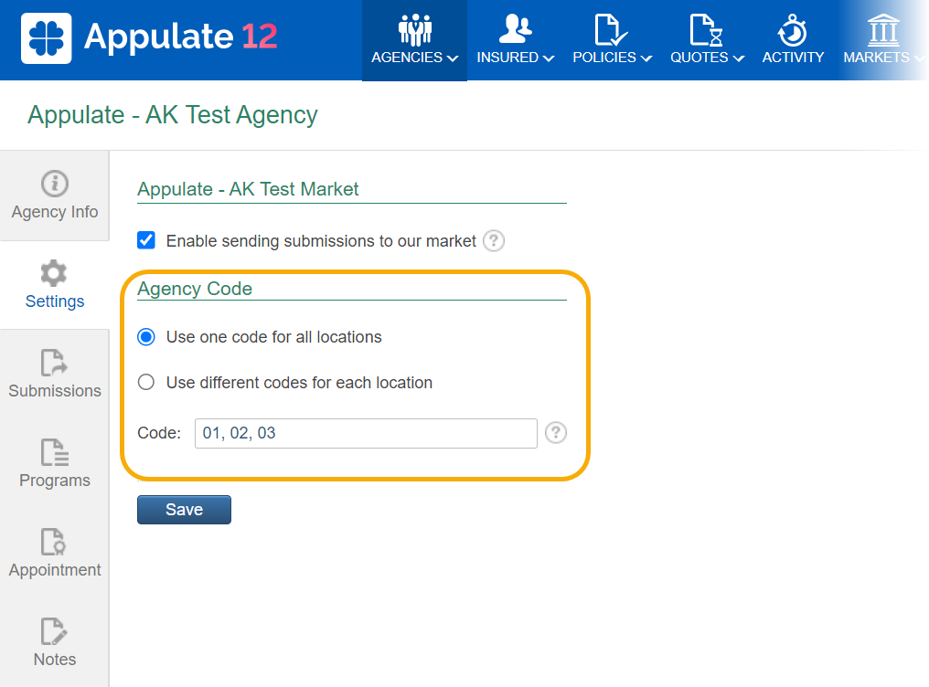 Agency and Producer codes