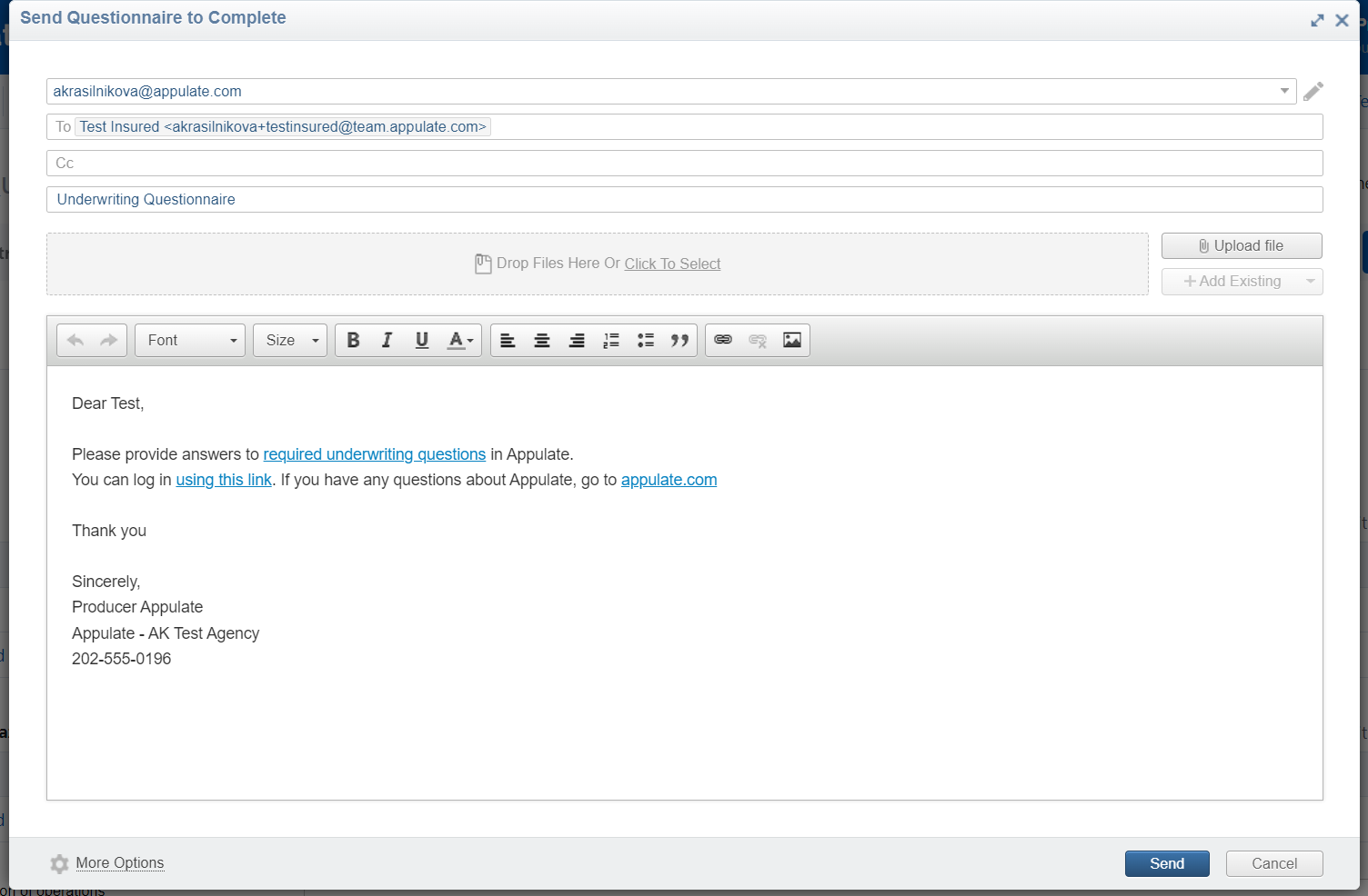 Sending questionnaire to complete